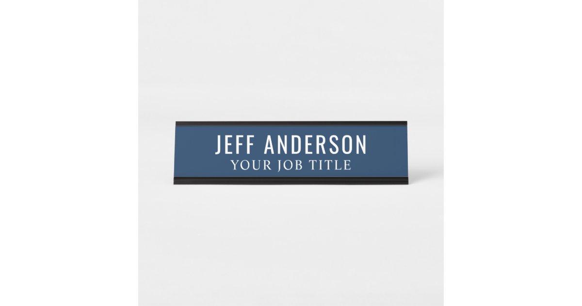 Modern Navy Blue Office Employee Desk Name Plate | Zazzle