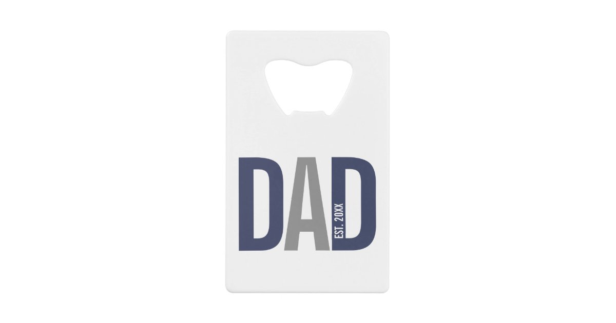 Modern Navy Blue Personalized Dad Established Credit Card Bottle Opener ...