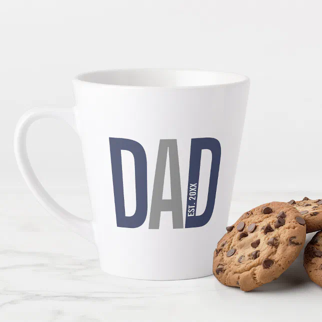 Modern Navy Blue Personalized Dad Established Latte Mug | Zazzle