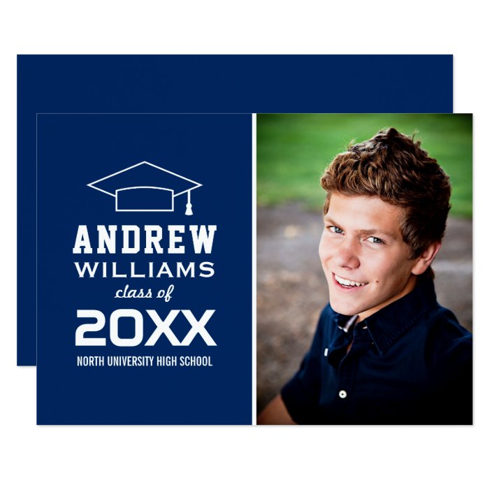 Modern Navy Blue Photo Graduation Party Invitation | Zazzle.com