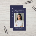 Modern Navy Blue Professional QR Code Photo Logo Business Card | Zazzle
