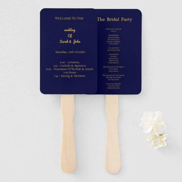 Modern Navy Blue Program Hand Fans | Zazzle