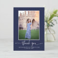 Modern Navy Blue Script Graduation Photo Thank You Card | Zazzle