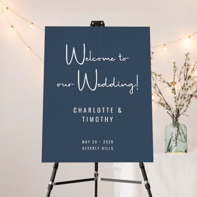 Modern Navy Blue Script Wedding Welcome Sign | Zazzle