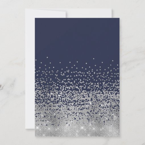 Modern Navy Blue Silver Glitter Confetti Wedding Invitation | Zazzle