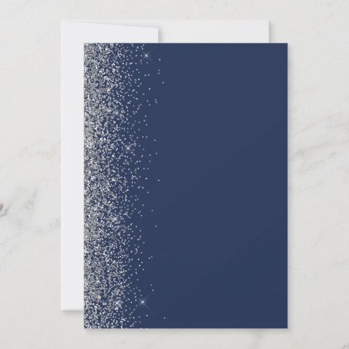 Modern Navy Blue Silver Glitter Edge Wedding Invitation | Zazzle