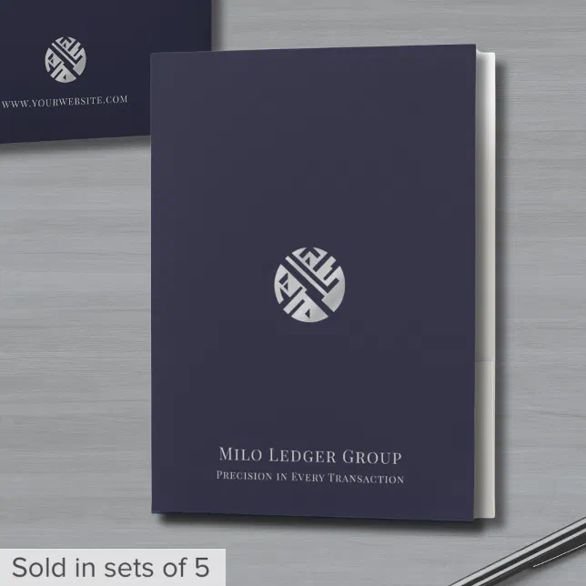Modern Navy Blue Silver Logo Presentation Folder | Zazzle