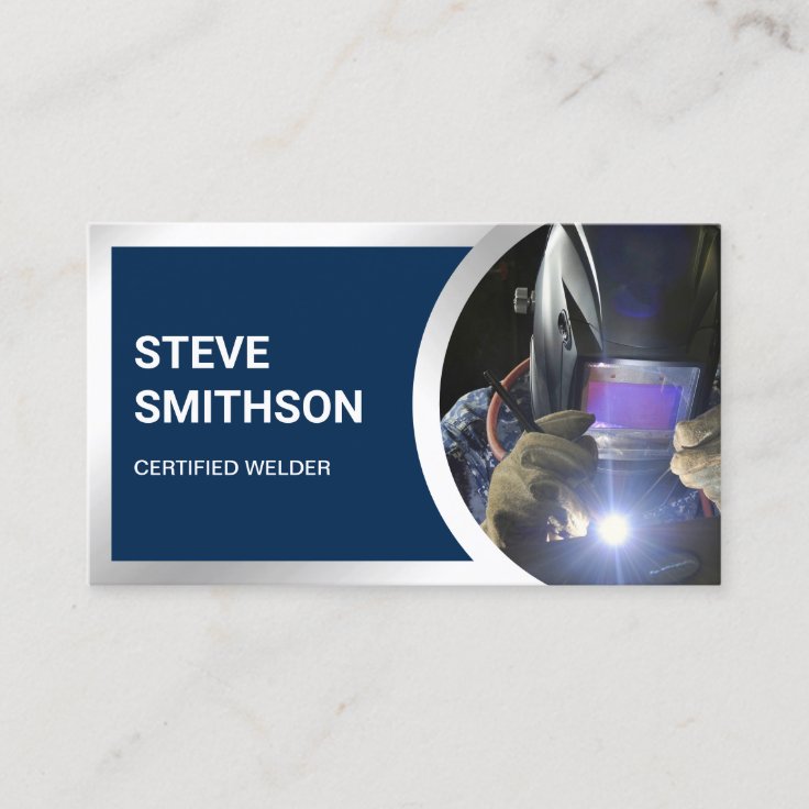 Modern Navy Blue Steel Welding Fabricator Welder Business Card | Zazzle