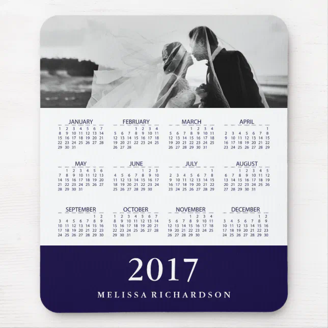 Modern Navy Blue Stripe 2017 Calendar and Photo Mouse Pad | Zazzle