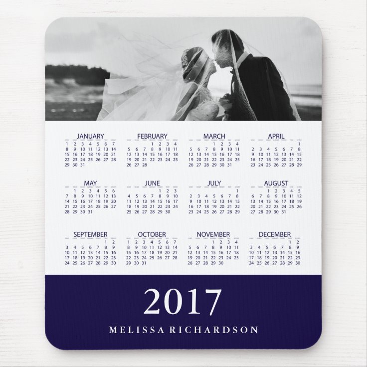 Modern Navy Blue Stripe 2017 Calendar and Photo Mouse Pad | Zazzle
