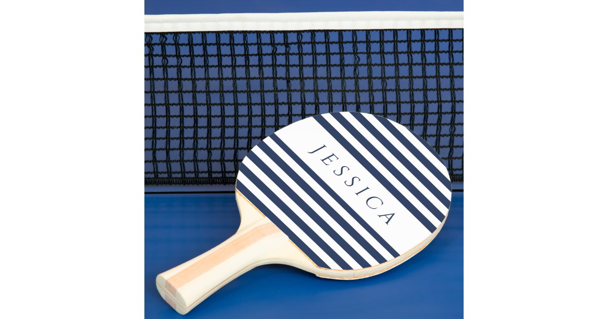 Modern Navy Blue Striped Custom Name Ping Pong Paddle | Zazzle