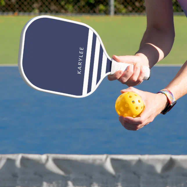 Modern Navy Blue Stripes Personalized Pickleball Paddle | Zazzle