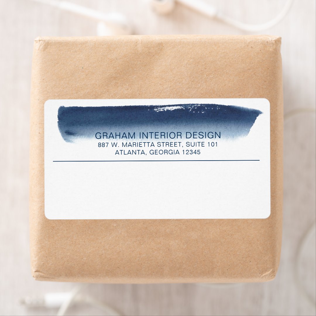 Modern Navy Blue Watercolor Business Shipping Label | Zazzle