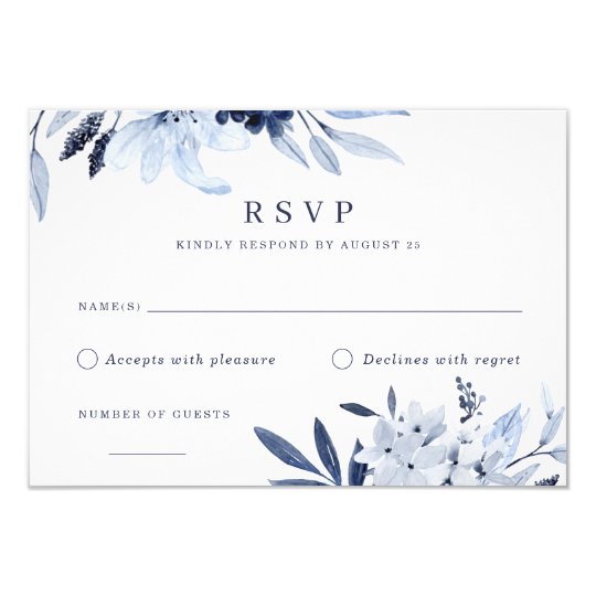 Modern Navy Blue Watercolor Floral RSVP Response Invitation | Zazzle.com