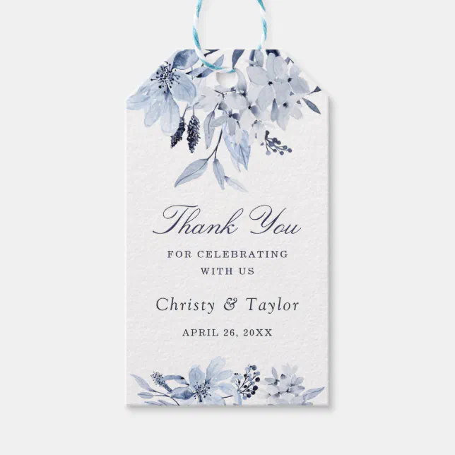 Modern Navy Blue Watercolor Floral Wedding Gift Tags | Zazzle