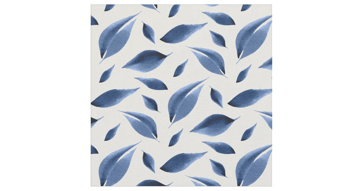 Modern Navy Blue Watercolor Leaves Pattern Fabric | Zazzle