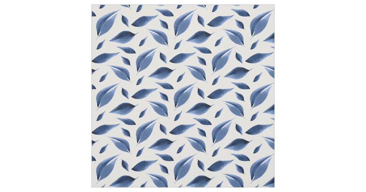 Modern Navy Blue Watercolor Leaves Pattern Fabric | Zazzle