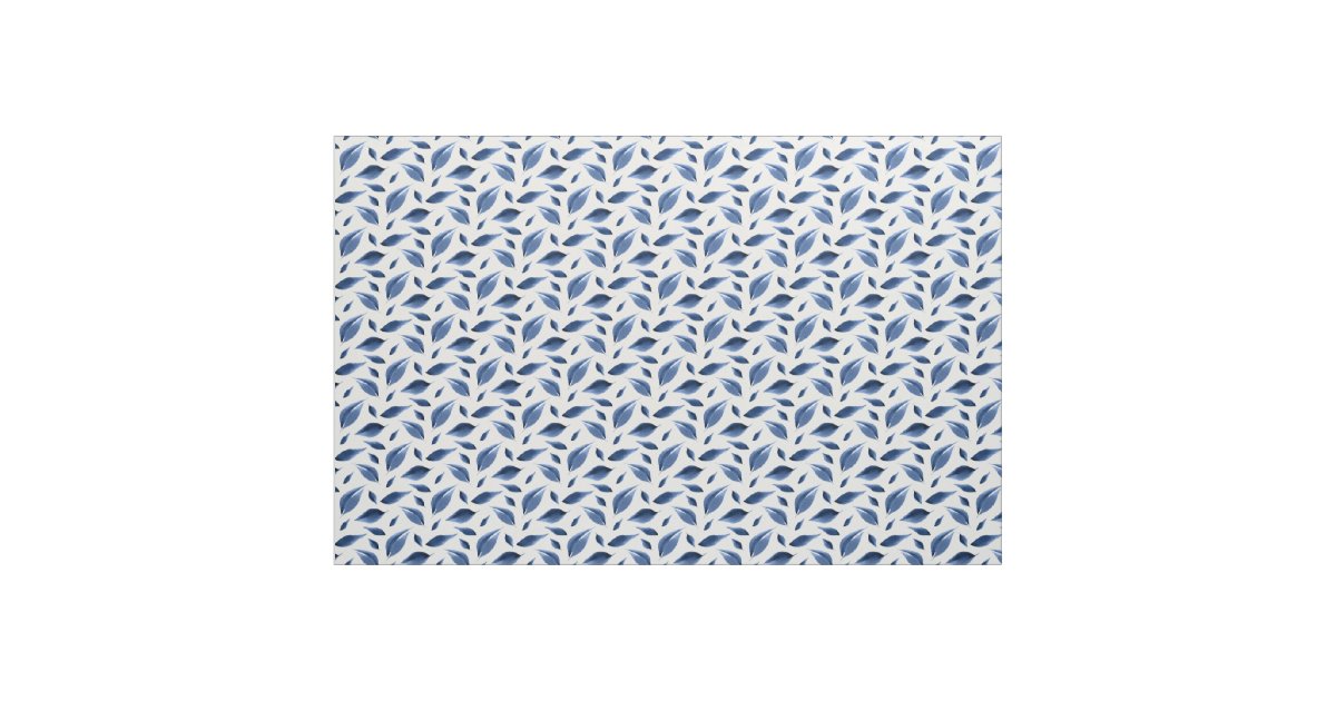 Modern Navy Blue Watercolor Leaves Pattern Fabric | Zazzle