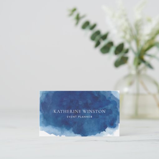 Modern Navy Blue Watercolor Splash Background Business Card | Zazzle