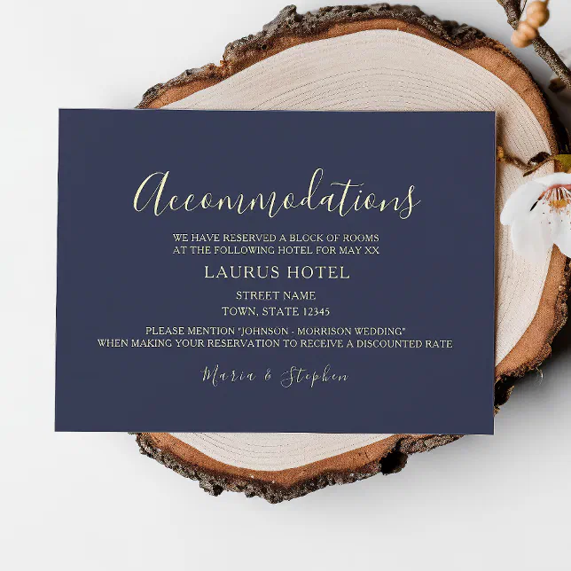 Modern Navy Blue Wedding Accommodations Card | Zazzle