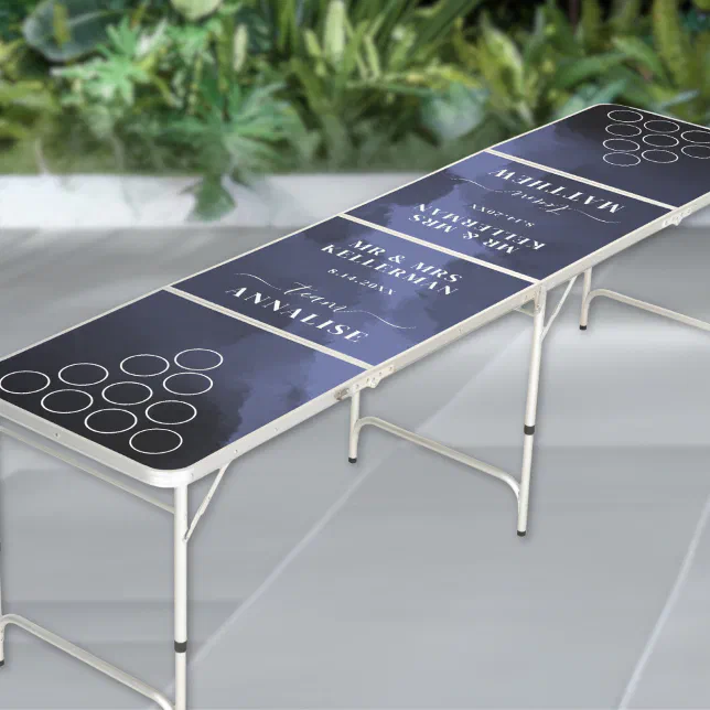Modern Navy Blue Wedding Beer Pong Table | Zazzle