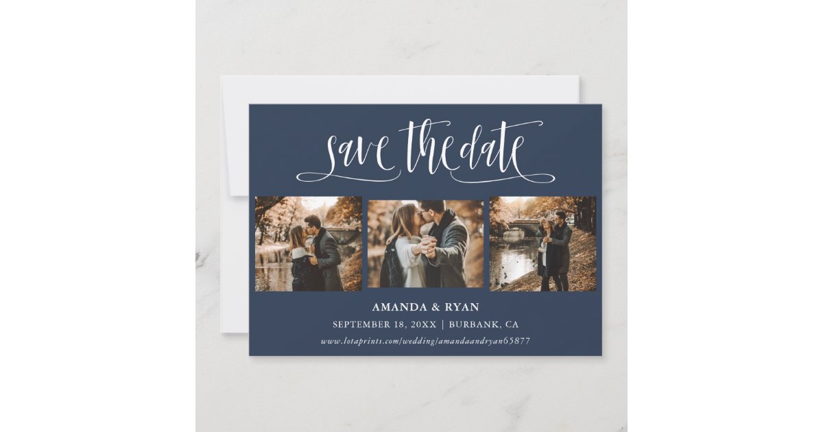 Modern Navy Blue Wedding Photo Save The Date | Zazzle