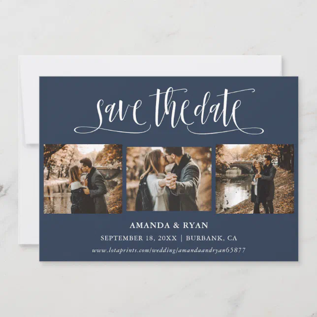 Modern Navy Blue Wedding Photo Save The Date | Zazzle