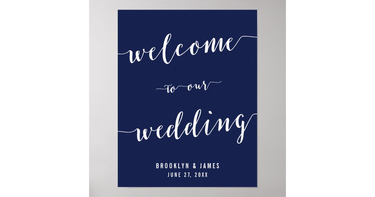Modern Navy Blue Wedding Reception Sign Print | Zazzle