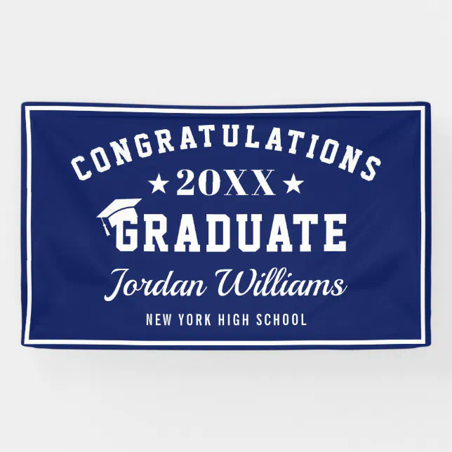 Modern Navy Blue White 2026 Graduation Party Banner | Zazzle