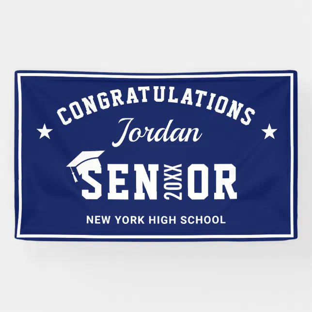 Modern Navy Blue White 2026 Graduation Party Banner | Zazzle