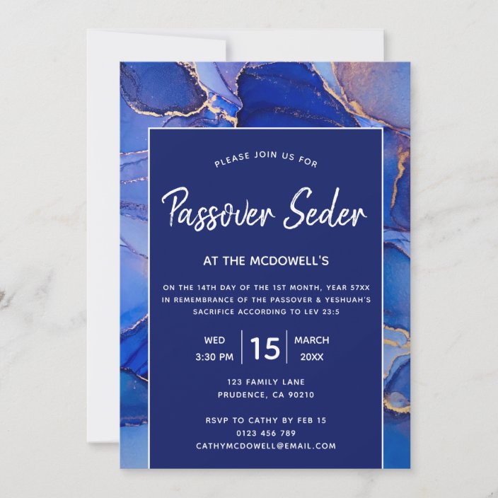 Modern Navy Blue White Passover Invitation | Zazzle.com
