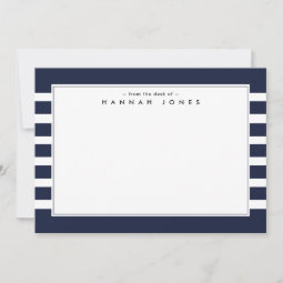 Modern Navy Blue White Striped Border Note Card | Zazzle