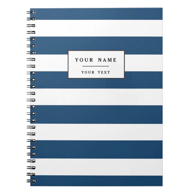 Modern Navy Blue White Stripes Pattern Notebook | Zazzle