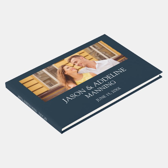 Modern Navy Blue White Two Photo Wedding Guest Book | Zazzle.com