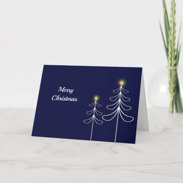 Modern Navy Christmas Tree Graphic Christmas Holiday Card | Zazzle