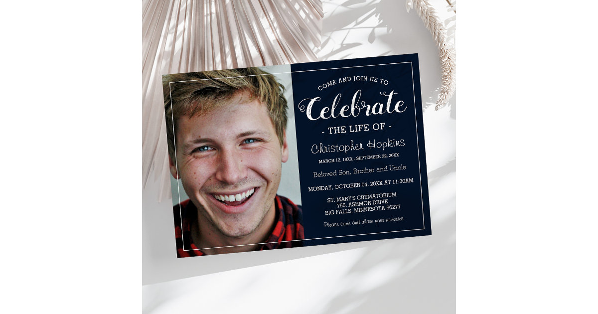 Modern Navy Custom Photo Memorial Service Invitation | Zazzle