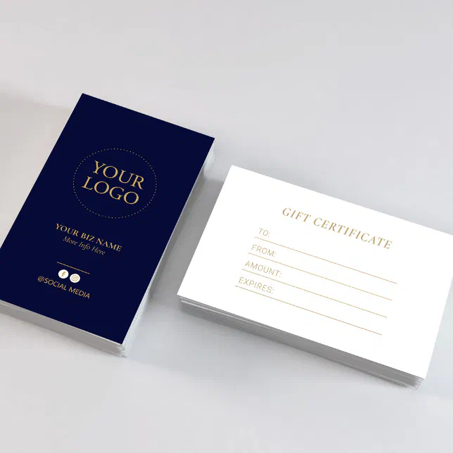 Modern Navy & Gold Business Logo Gift Certificate | Zazzle