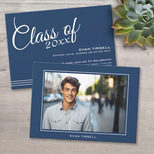 Modern Navy Graduation Photo Frame - Party Invitation | Zazzle