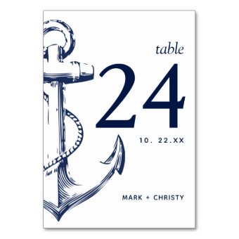 Modern Navy Nautical Sketch Anchor Table Number | Zazzle
