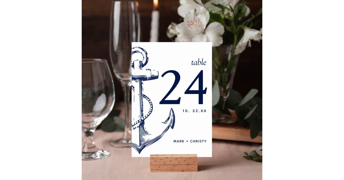 Modern Navy Nautical Sketch Anchor Table Number | Zazzle