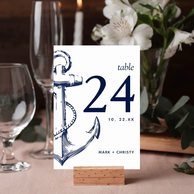 Modern Navy Nautical Sketch Anchor Table Number | Zazzle