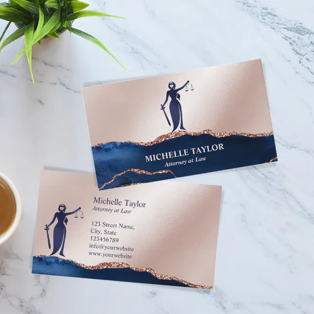 Modern Navy Rose Gold Attorney Lawyer Office Business Card | Zazzle