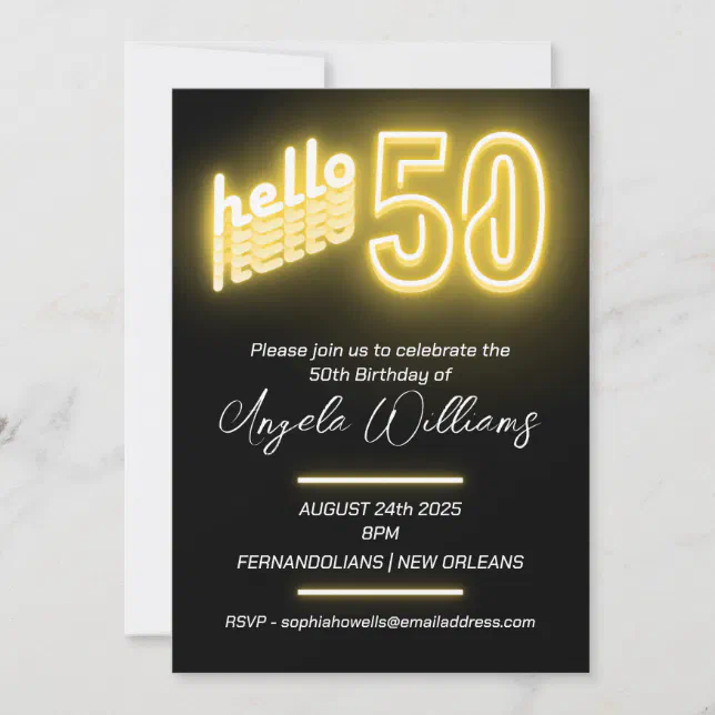 Modern Neon 50th Birthday Party Invitation | Zazzle