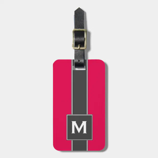 Modern Neon & Black Striped Personalized Monogram Luggage Tag | Zazzle