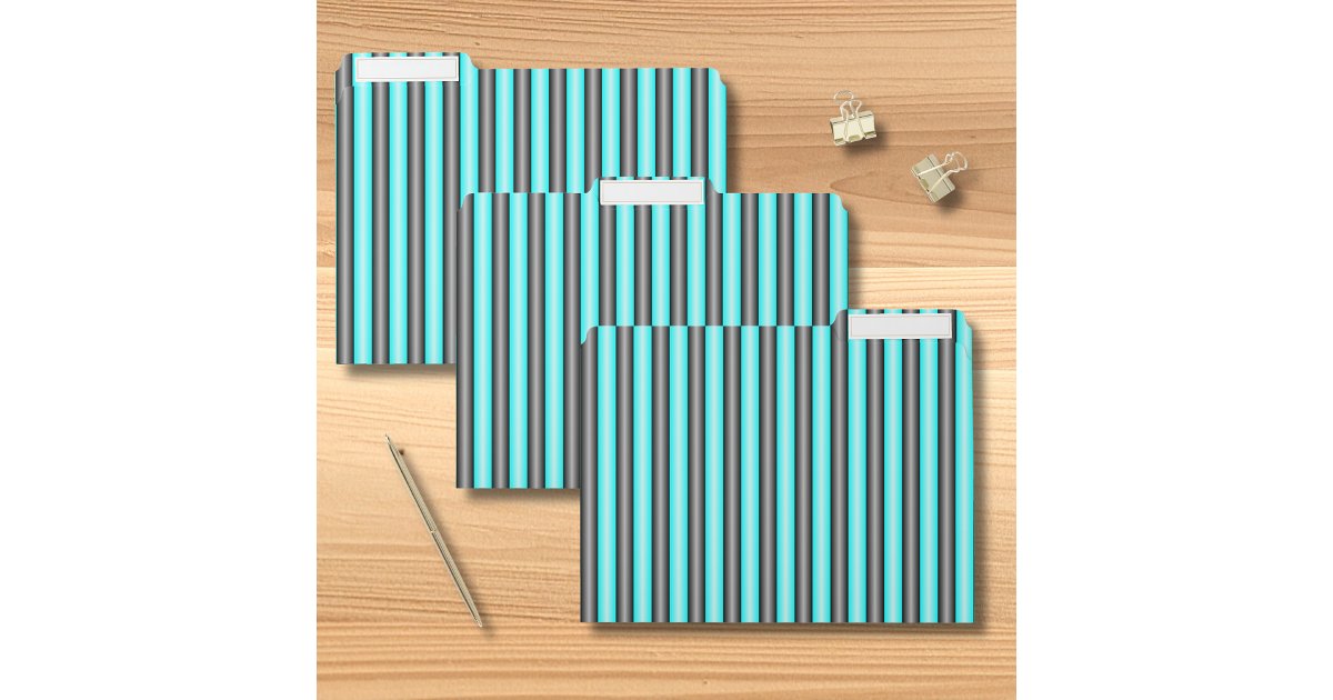 Modern Neon Blue and Black 3D Metal Effect Stripes File Folder | Zazzle