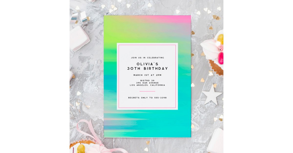 Modern Neon Bright Colorful Birthday Party Invitation | Zazzle