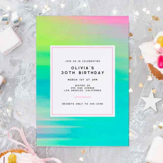 Modern Neon Bright Colorful Birthday Party Invitation | Zazzle