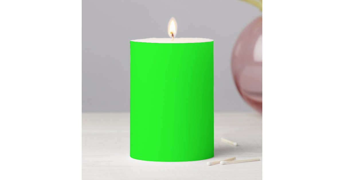 Modern neon green screen bright solid color cool pillar candle | Zazzle