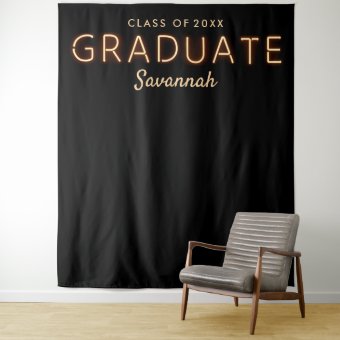Modern Neon Lights Graduation Photo Backdrop | Zazzle