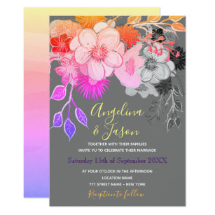 Hot pink and gray Wedding Invitations | Zazzle